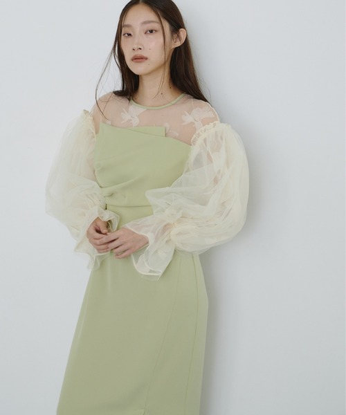 アンドレスド（ANDRESD）/【ANDRESD】draped bustier flocky dress セール】ドレープビスチェフロッキードレス / draped bustier flocky