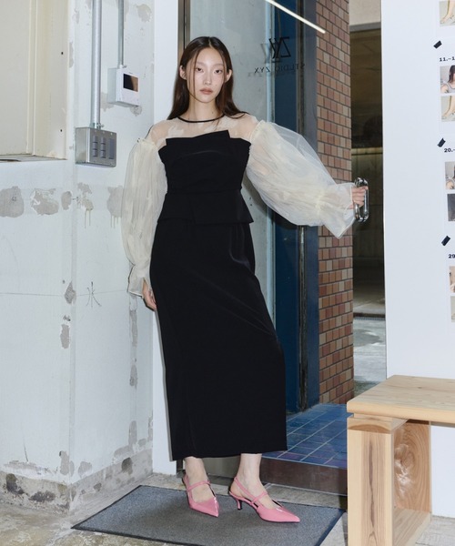 セール】ドレープビスチェフロッキードレス / draped bustier flocky