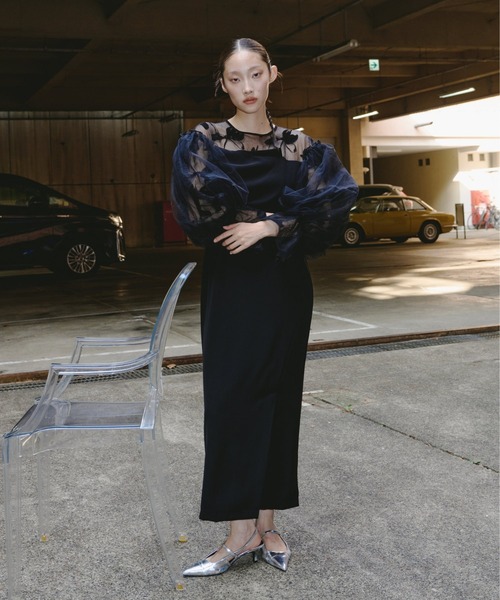 セール】ドレープビスチェフロッキードレス / draped bustier flocky