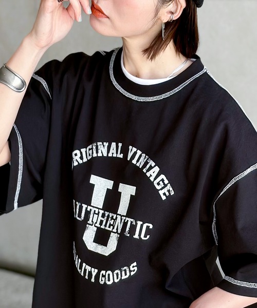 Java（ジャバ）の「《JaVaジャバ 別注》大人ヴィンテージ。プリントアウトステッチリバースウィーブ風Tシャツ（Tシャツ/カットソー）」 - WEAR