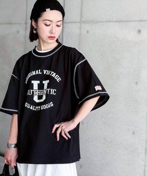 Java（ジャバ）の「《JaVaジャバ 別注》大人ヴィンテージ。プリントアウトステッチリバースウィーブ風Tシャツ（Tシャツ/カットソー）」 - WEAR