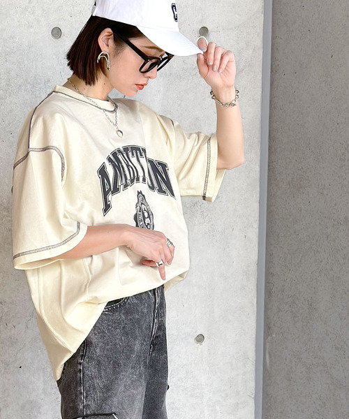 Java（ジャバ）の「《JaVaジャバ 別注》大人ヴィンテージ。プリントアウトステッチリバースウィーブ風Tシャツ（Tシャツ/カットソー）」 - WEAR