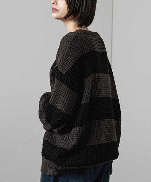 Alfred Alex（アルフレッドアレックス）の「【Alfred Alex】ボーダーバルキーワッフル オーバーサイズニット（ニット/セーター ...