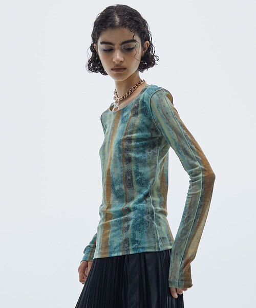 STUDIOUS（ステュディオス）の「【STUDIOUS/ステュディオス】アートストライプスキントップ（Tシャツ/カットソー）」 - WEAR