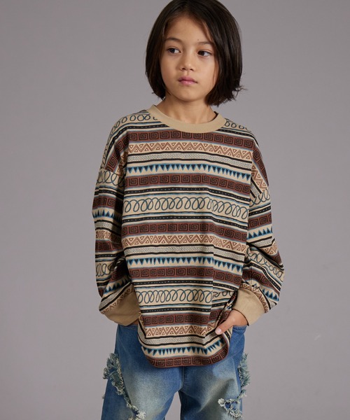PAIRMANON STREET（ペアマノンストリート）の「【PAIRMANON STREET】エスニック 総柄 プリント ビッグシルエット 長袖 Tシャツ（Tシャツ/カットソー）」 - WEAR