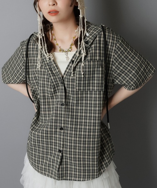 SPINNS（スピンズ）の「半袖チェックシャツパーカー（シャツ/ブラウス）」 - WEAR