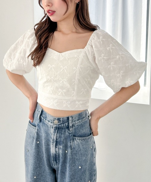 Heather（ヘザー）の「コットンリボンレースブラウス（半袖） 126516（シャツ/ブラウス）」 - WEAR