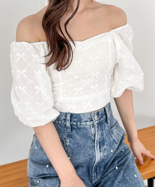 Heather（ヘザー）の「コットンリボンレースブラウス（半袖） 126516（シャツ/ブラウス）」 - WEAR