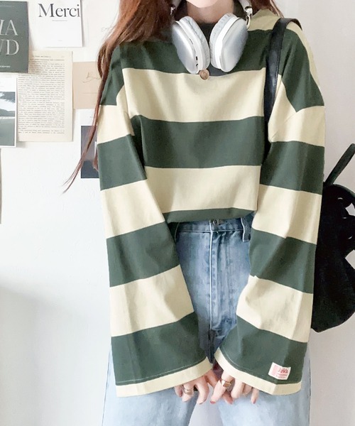 Java（ジャバ）の「《JaVa ジャバコラボ》目を惹く、カジュアル。綿100％ワイドボーダー裾ラウンドbigシルエットロンTee（Tシャツ ...