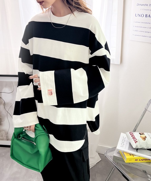 Java（ジャバ）の「《JaVa ジャバコラボ》目を惹く、カジュアル。綿100％ワイドボーダー裾ラウンドbigシルエットロンTee（Tシャツ ...