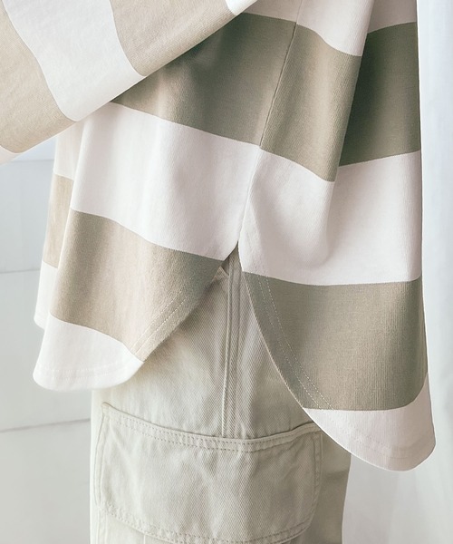 Java（ジャバ）の「《JaVa ジャバコラボ》目を惹く、カジュアル。綿100％ワイドボーダー裾ラウンドbigシルエットロンTee（Tシャツ/カットソー）」 - WEAR