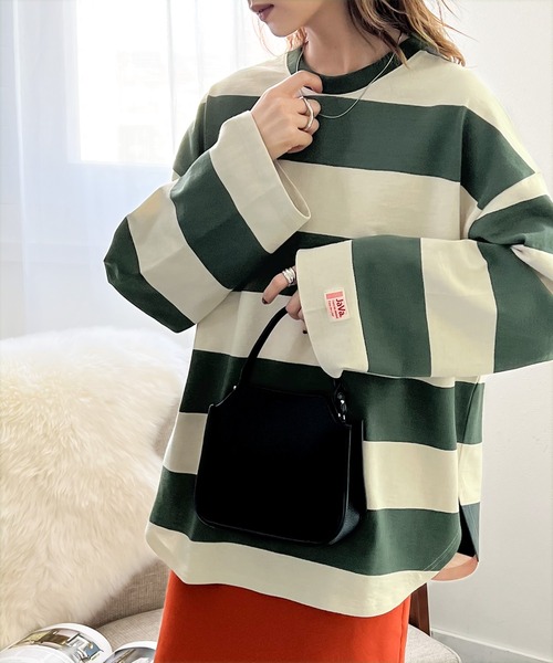 Java（ジャバ）の「《JaVa ジャバコラボ》目を惹く、カジュアル。綿100％ワイドボーダー裾ラウンドbigシルエットロンTee（Tシャツ ...