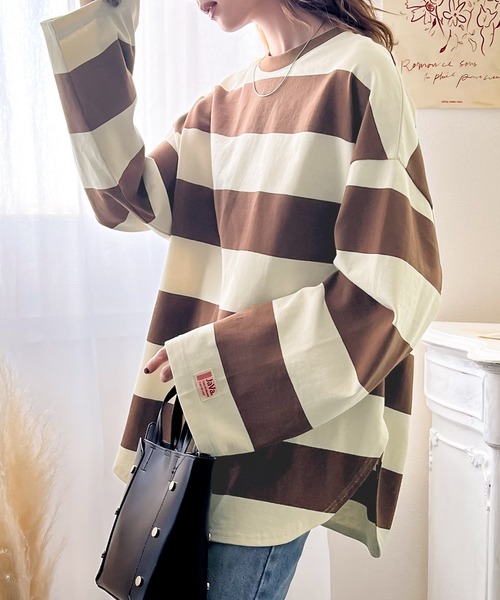 Java（ジャバ）の「《JaVa ジャバコラボ》目を惹く、カジュアル。綿100％ワイドボーダー裾ラウンドbigシルエットロンTee（Tシャツ ...