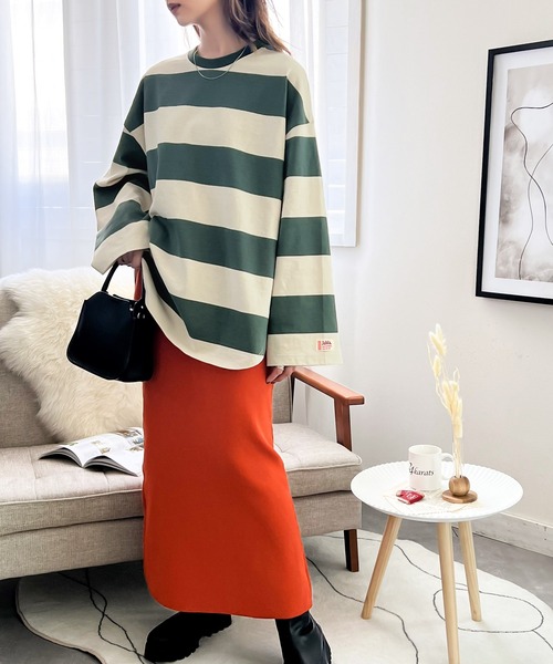 Java（ジャバ）の「《JaVa ジャバコラボ》目を惹く、カジュアル。綿100％ワイドボーダー裾ラウンドbigシルエットロンTee（Tシャツ ...