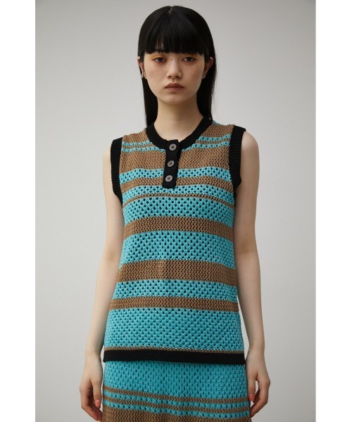 AZUL BY MOUSSY（アズールバイマウジー）の「MULTI BORDER MESH KNIT TOPS/マルチボーダーメッシュニットトップス（ニット/セーター）」 - WEAR