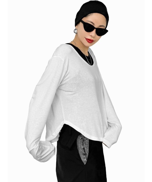 LVEU.（ラブユ.）の「【LVEU.】ラウンドヘムオフショル2wayトップス(Ai select) / トップス カットソー ストレッチ ロンT Uネック クロップド ショート オフショル ...