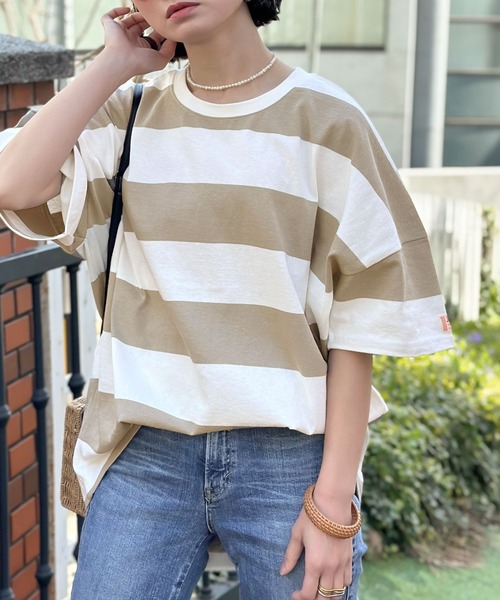 Java（ジャバ）の「《JaVa ジャバコラボ》綿100％、ワイドボーダーbigシルエットトップス（Tシャツ/カットソー）」 - WEAR