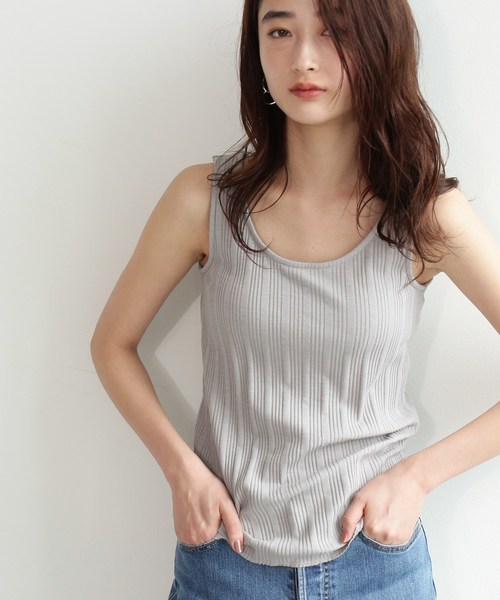 OZOC（オゾック）の「 [洗える・36(S)/42(LL)WEB限定サイズ]カップ付リブタンクトップ（タンクトップ）」 - WEAR