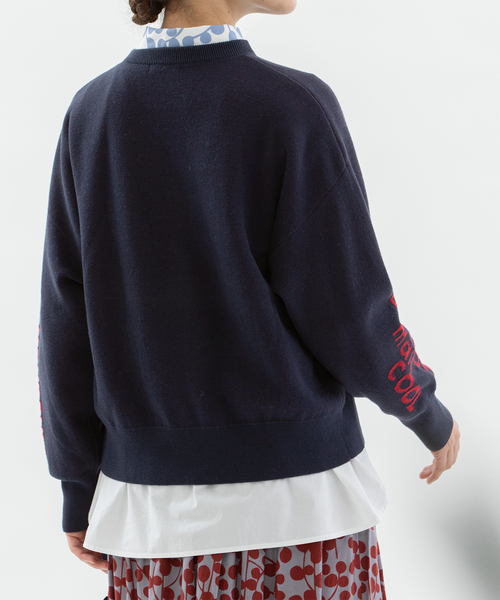 セール】袖ロゴオーバーサイズスエット風ニット（ニット/セーター