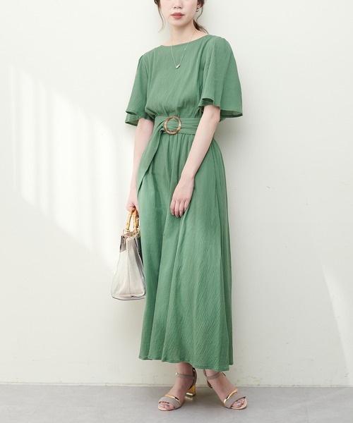 natural couture（ナチュラルクチュール）の「WEB限定アイテム / フレア袖太ベルトワンピース（ワンピース）」 - WEAR