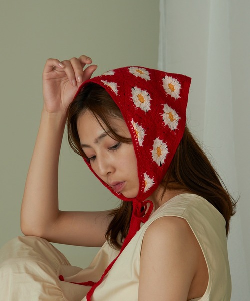 SETUP7（セットアップセブン）の「【SETUP7】フラワークロシェ ヘッドスカーフ バブーシュカ KNF（その他ヘアアクセサリー）」 - WEAR