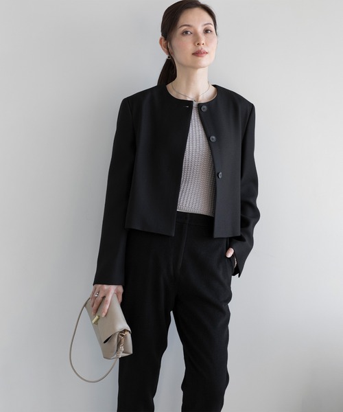 DECADE CLASSIC】ウール ショート丈ノーカラージャケット（ノーカラー