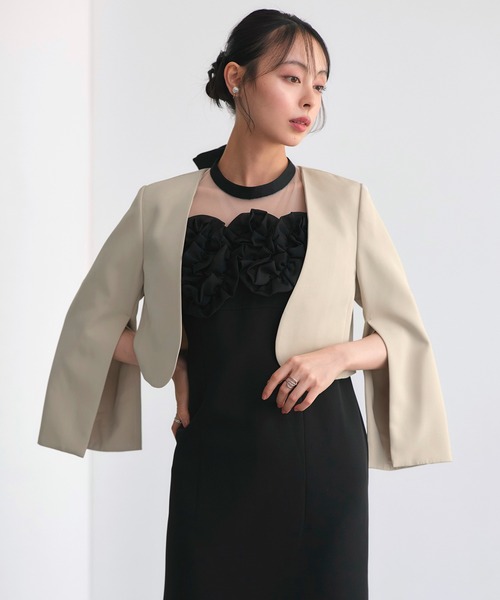 オケージョンドレス 結婚式 ストレッチ ｜ ボレロ ＆ フリル ワンピ