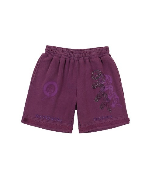 【セール】PURPLE WASHED DISTRESSED DETAIL COTTON FLEECE SHORTS｜Unknown ...