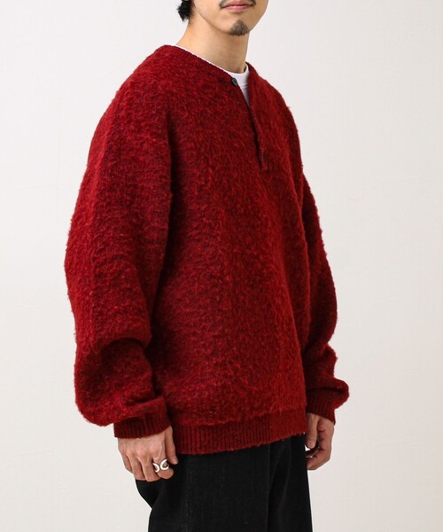 モヘアタッチ/ユニセックス対応】ヘンリーネックプルオーバーニット