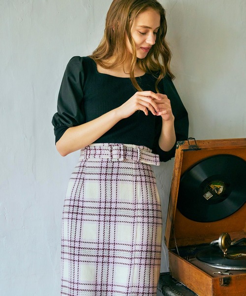 BE RADIANCE（ビーラディエンス）の「ベルト付チェックツイードスカート（スカート）」 - WEAR