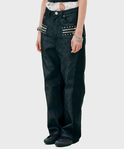 P13.00 Zip stud point pants _ Black combination（デニムパンツ）｜NILLRING（ニルリン）のファッション通販 - ZOZOTOWN