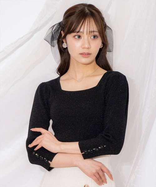 WILLSELECTION（ウィルセレクション）の「袖フラワーラメ7分袖ニットプルオーバー（ニット/セーター）」 - WEAR