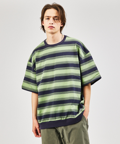 Revo (レボ)の「マルチボーダースウェット半袖シャツ 6分袖 ユニセックス(tシャツ カットソー)」 Wear