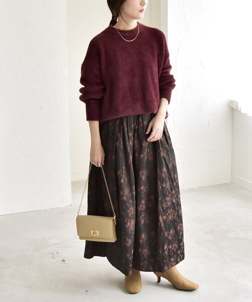 カランシエル（quaranciel）/quaranciel:〈洗濯機可能〉フラワー ジャカード タック ギャザー フレア スカート quaranciel:〈洗濯機可能〉フラワー ジャカード タック ギャザー