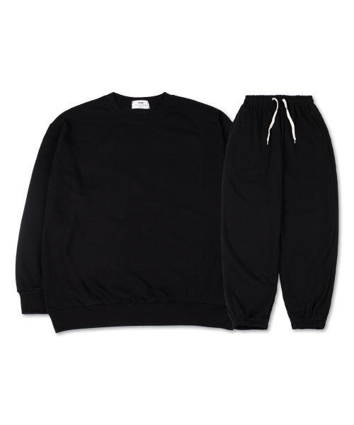 Muji Overfit Fleece Man to Man Jogger Training Pants Set Black（スウェット ...