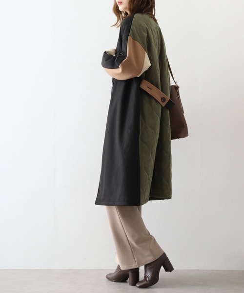 Anna Nicola（アンナニコラ）の「Anna Nicola キルト切替配色コート（ノーカラーコート）」 - WEAR