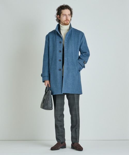 Super140ウールヘリンボーンビーバー スタンドカラーコート（その他