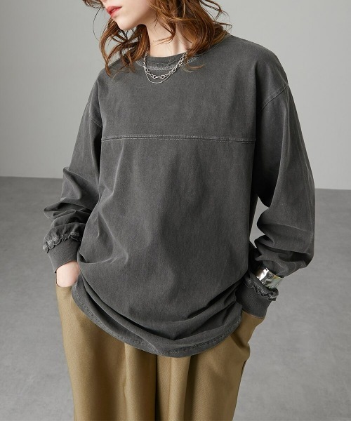 Soiunique（スワユニーク）の「ピグメント加工 胸切り替えライン入BIGシルエット長袖Tシャツ [Soiunique]（Tシャツ/カットソー）」 - WEAR