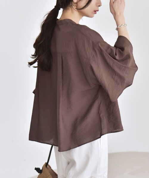 quaranciel:〈手洗い可能〉フレア ハーフスリーブ バンドカラー