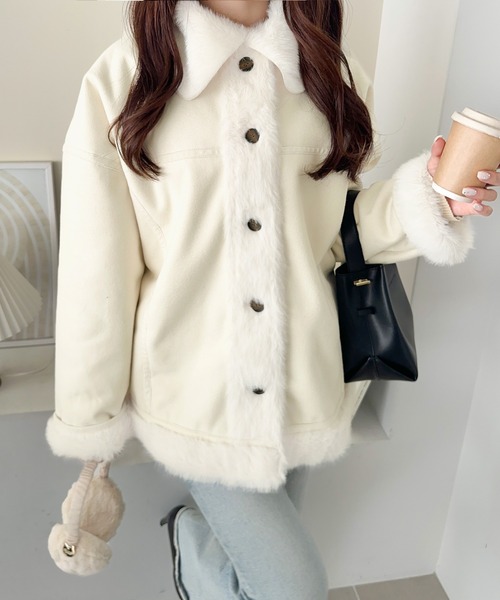 セール】【mily bilet】甘さと気品で冬を楽しむ。ファー切り替え