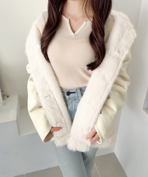 セール】【mily bilet】甘さと気品で冬を楽しむ。ファー切り替え