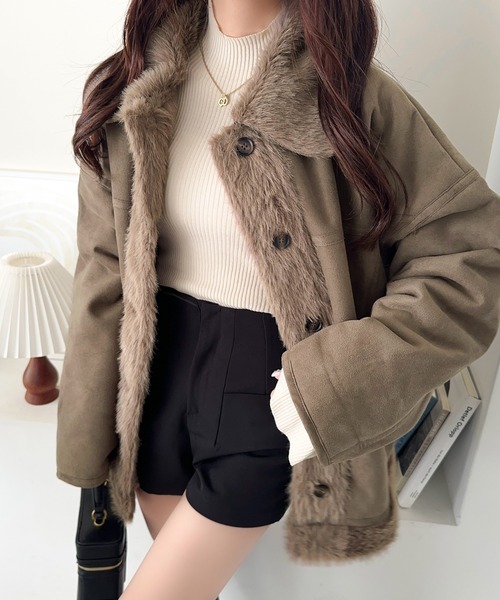 セール】【mily bilet】甘さと気品で冬を楽しむ。ファー切り替え