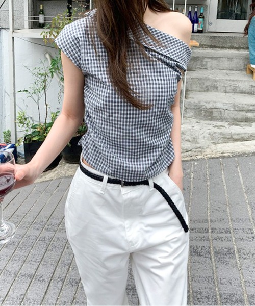 AMAJI（アマジ）の「ワンショルダーチェックブラウス（シャツ/ブラウス）」 - WEAR