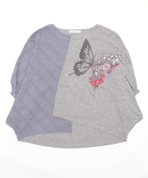 iS ScoLar（イズスカラー）の「522077：蝶刺繍ストライプ切替プルオーバー（Tシャツ/カットソー）」 - WEAR