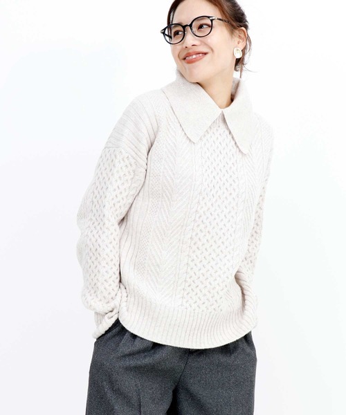 Jines(ジネス)の「ウール100 ケーブル襟付きニット(ニット セーター)」 Wear