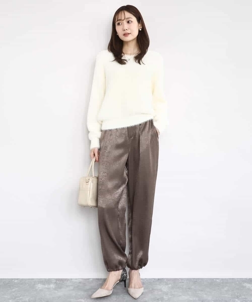 サテンヴィンテージ調ワイドパンツ/接触冷感/洗える（その他パンツ