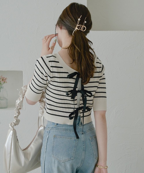 【セール】2wayショートリボンニット／WEB/EC限定商品（Tシャツ/カットソー）｜Ambre Neige（アンブルネージュ）のファッション ...