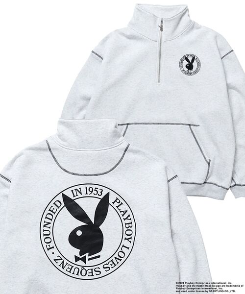 【SEQUENZ（シークエンズ）】PB CIRCLE HALF ZP / スウェット ジップ 裏起毛 サークルロゴ オーバーサイズ ステッチ（スウェット）｜PLAYBOY（プレイボーイ）の ...