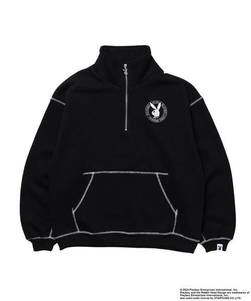 PLAYBOY（プレイボーイ）の「【SEQUENZ（シークエンズ）】PB CIRCLE HALF ZP / スウェット ジップ 裏起毛 サークルロゴ オーバーサイズ ステッチ（スウェット ...