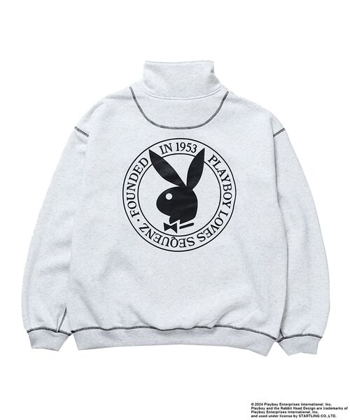 PLAYBOY（プレイボーイ）の「【SEQUENZ（シークエンズ）】PB CIRCLE HALF ZP / スウェット ジップ 裏起毛 サークルロゴ オーバーサイズ ステッチ（スウェット ...